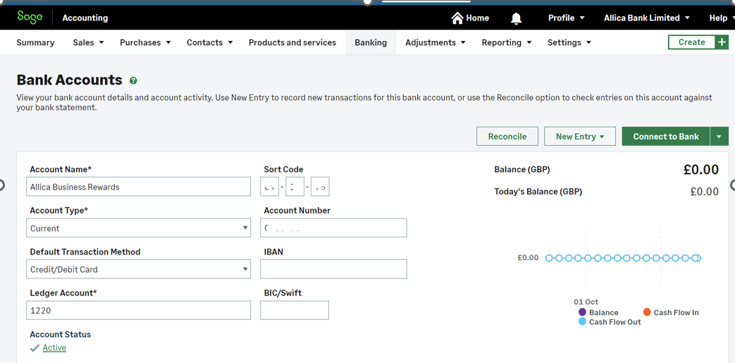 How do I sync my Allica Bank Business Rewards Account or Savings Pot with Sage?